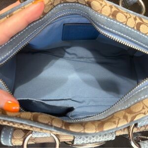 Coach | Bags | Coach Blue And Brown Satchel With Signature Monogram ...